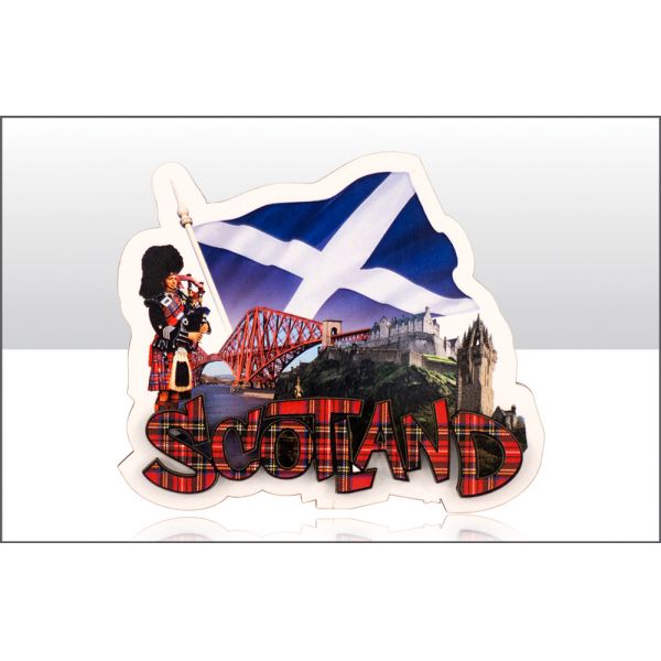 Scotland Tartan Montage 3D Wood Layered Magnet - The Gift Wholesaler