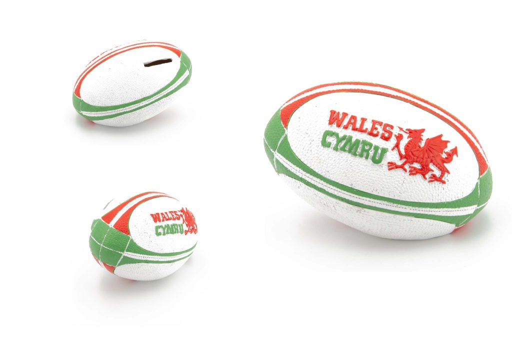 WALES RESIN RUGBY BALL MONEY BOX - The Gift Wholesaler