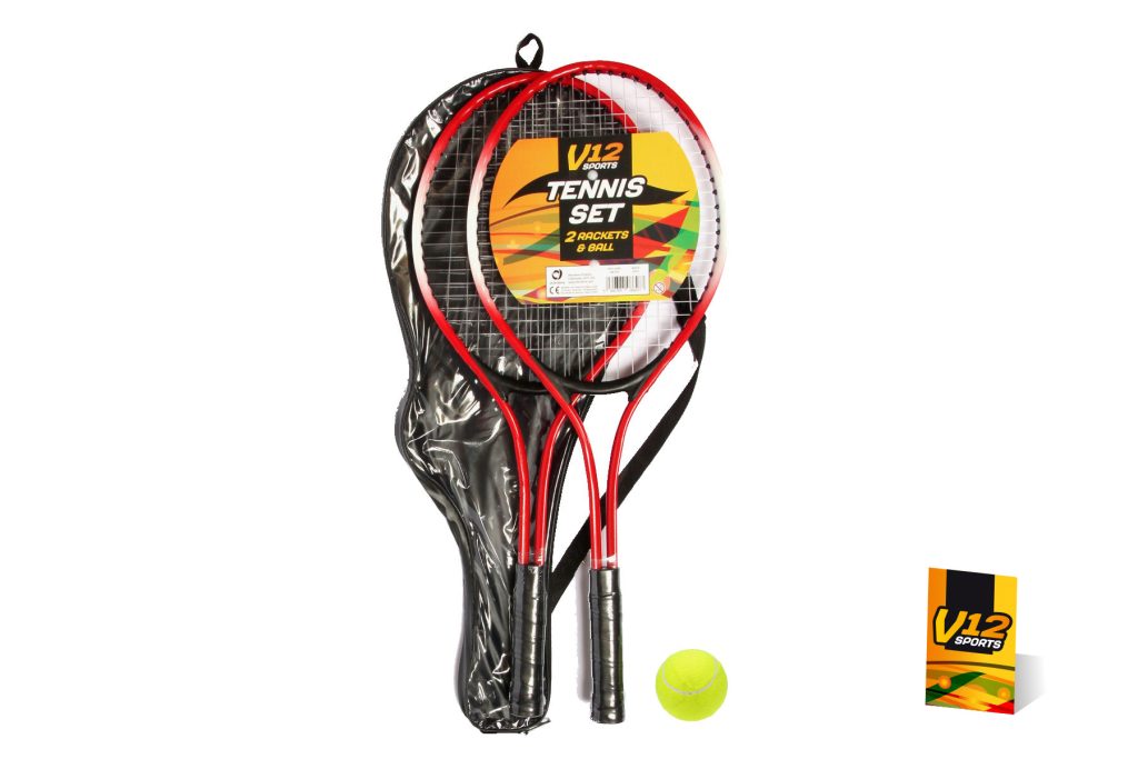 V12 METAL TENNIS SET - 2 RACKETS - The Gift Wholesaler