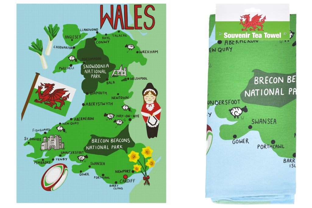 WELSH MAP COTTON TEA TOWEL - The Gift Wholesaler